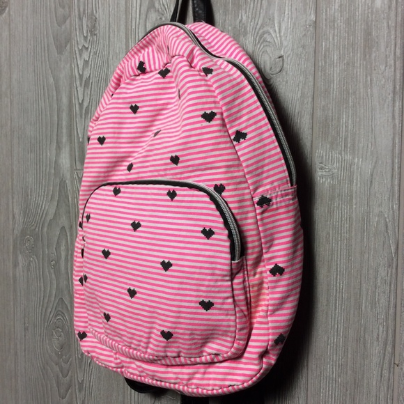 Bags | Nwt Pink And Black Heart Backpack | Poshmark